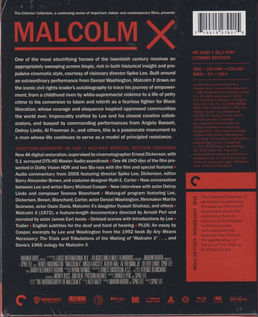 Malcolm X 4K (Criterion Collection No. 1160) Blu ray / Bluray, Hobbies ...