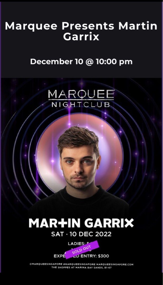 Martin Garrix at Marquee 10 Dec - 1 Male Ticket, Tickets & Vouchers, Event Tickets on Carousell