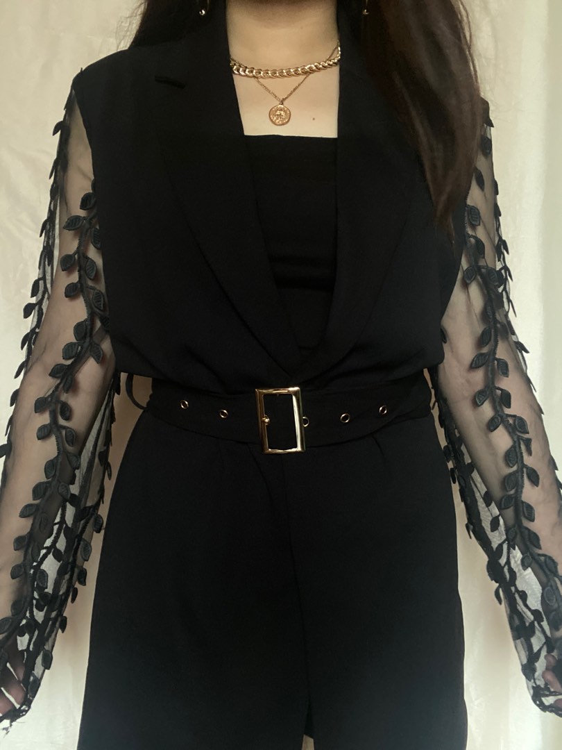 Mesh blazer coat with belt, Women's Fashion, Coats, Jackets and ...