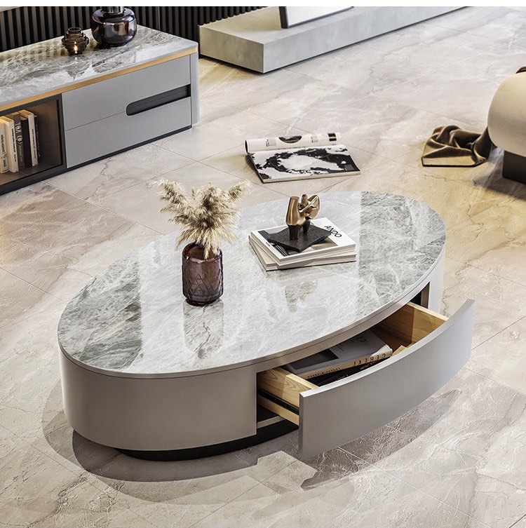 Oval Marble Coffee Table with drawers, Furniture & Home Living ...