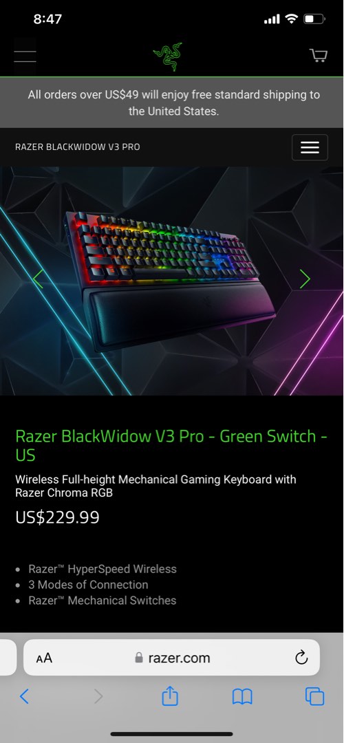 Razer black widow v3 pro wireless, Computers & Tech, Parts ...