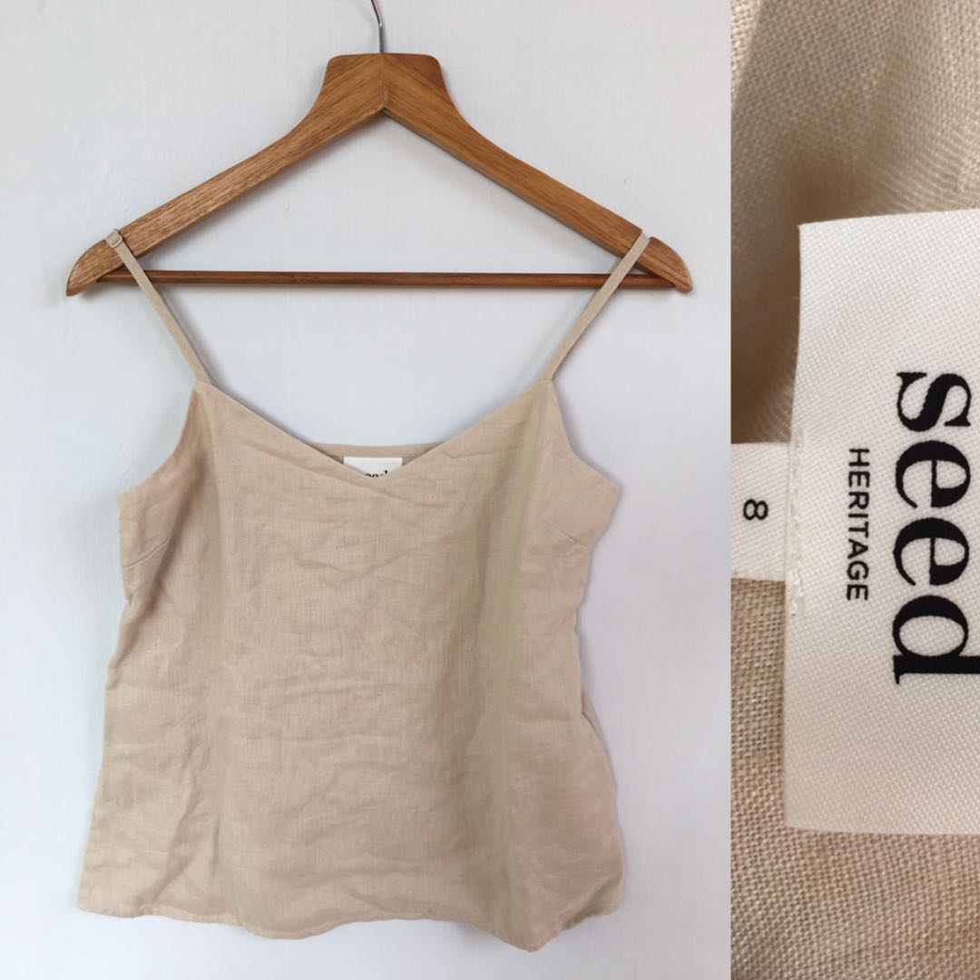 SEED linen top, Women's Fashion, Tops, Sleeveless on Carousell