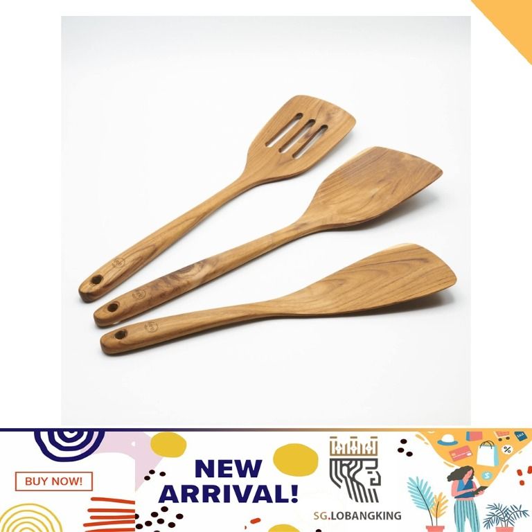[sg stock] Wooden Spoons, Faay 3-In-1 Teak Kitchen Utensils Including 1 ...