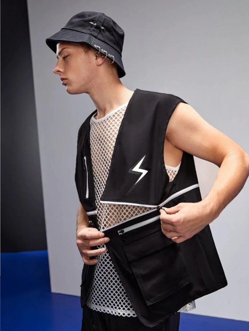 SHEIN X JOUDII Men Lightning Print Removable Vest Jacket, Men's Fashion ...