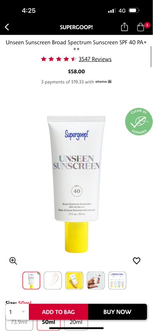 Supergoop Unseen Sunscreen SPF 40, Beauty & Personal Care, Face, Face ...