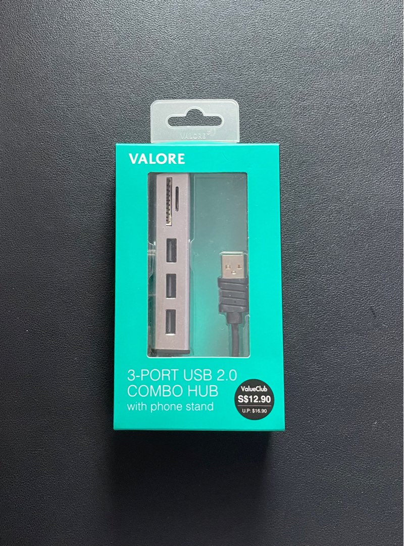 Valore 3-Port USB 2.0 Combo Hub with Phone Stand, Computers & Tech ...