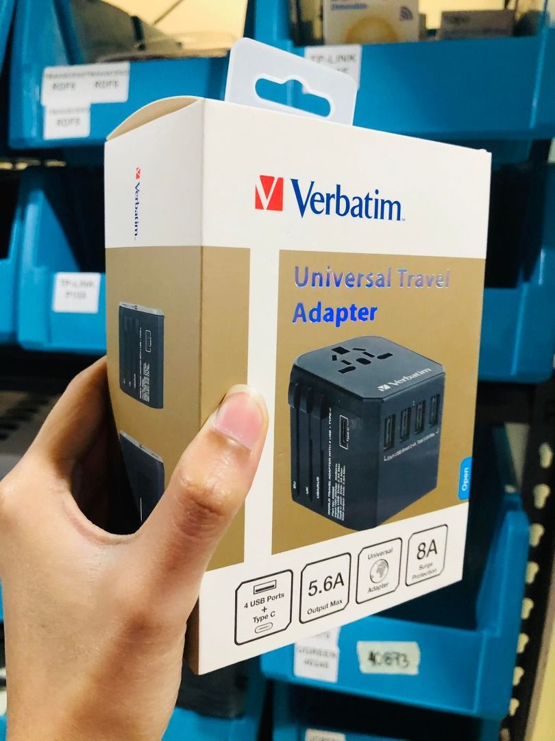 Verbatim 5-Ports Universal Travel Adapter Type-C USBA Surge Protection ...