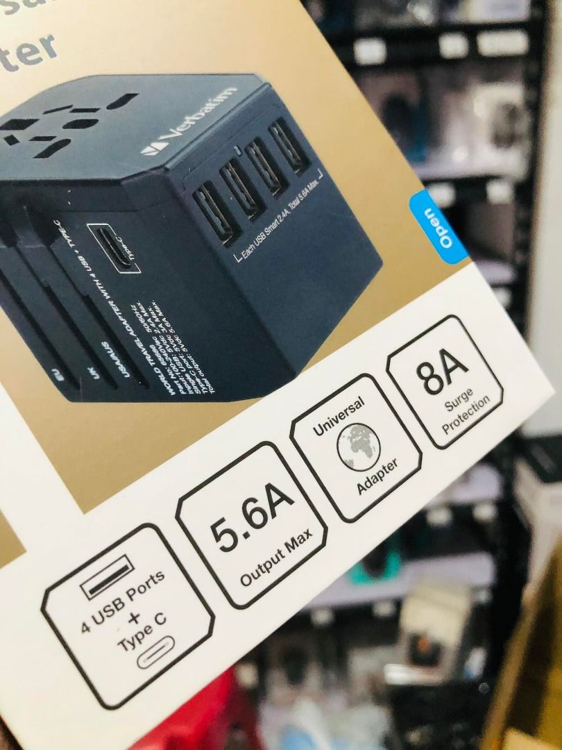 Verbatim 5-Ports Universal Travel Adapter Type-C USBA Surge Protection 65686, TV & Home ...