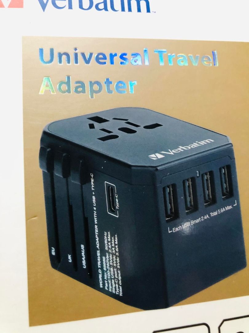 Verbatim 5-Ports Universal Travel Adapter Type-C USBA Surge Protection 65686, TV & Home ...