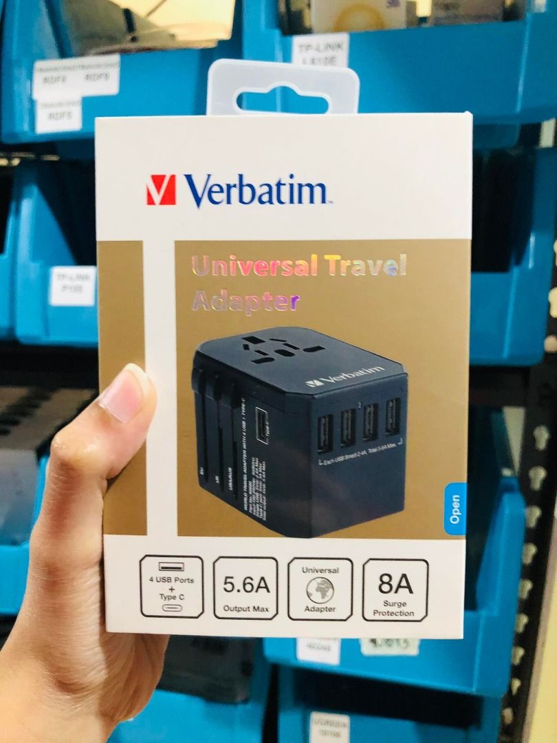 Verbatim 5-Ports Universal Travel Adapter Type-C USBA Surge Protection ...