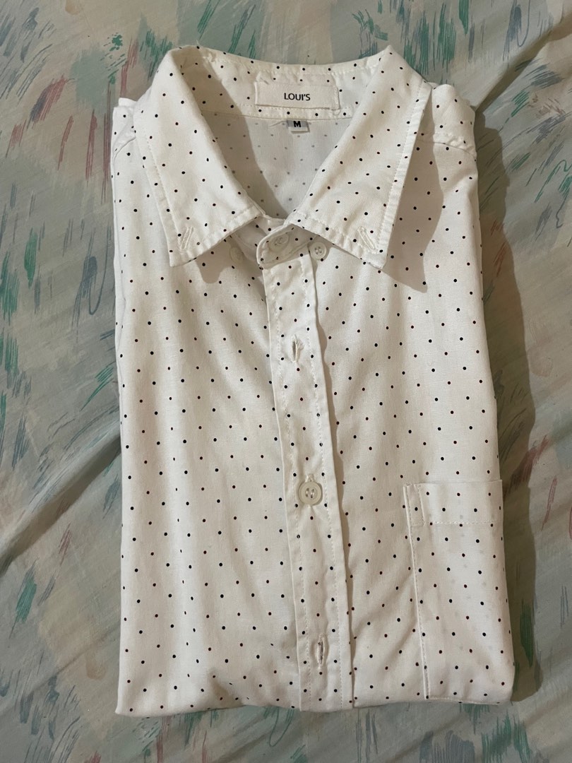 WHITE DOTTED POLO / BUTTON DOWN (S), Men's Fashion, Tops & Sets ...