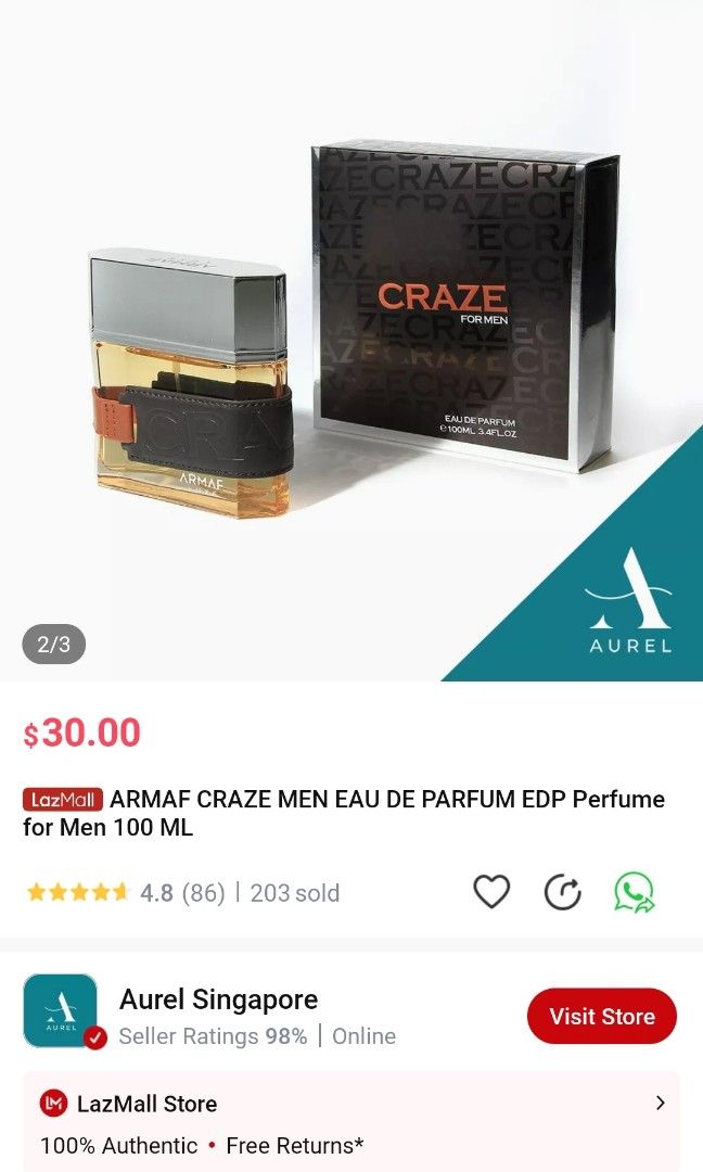 ARMAF CRAZE PERFUME EDP MAN 100ML (In original packaging), Beauty ...
