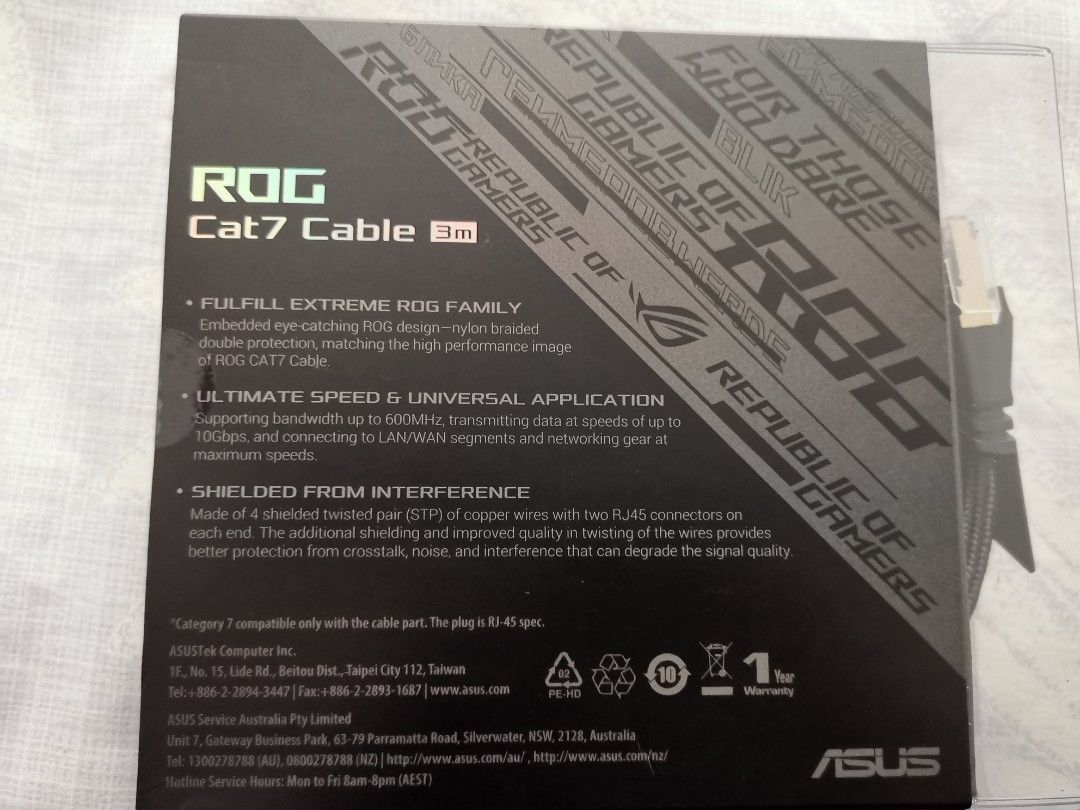 Asus ROG Cat 7 Cable 3m, Computers & Tech, Parts & Accessories, Cables ...