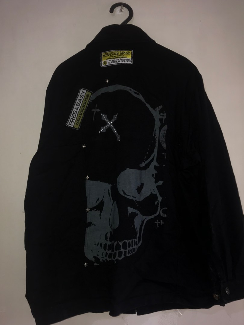 Black Denim Skull Jacket, Men's Fashion, Coats, Jackets and Outerwear ...