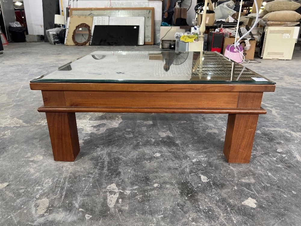 (F20045947) Solid Wood Glass Top Coffee Table / Meja Kopi Atas Kaca ...