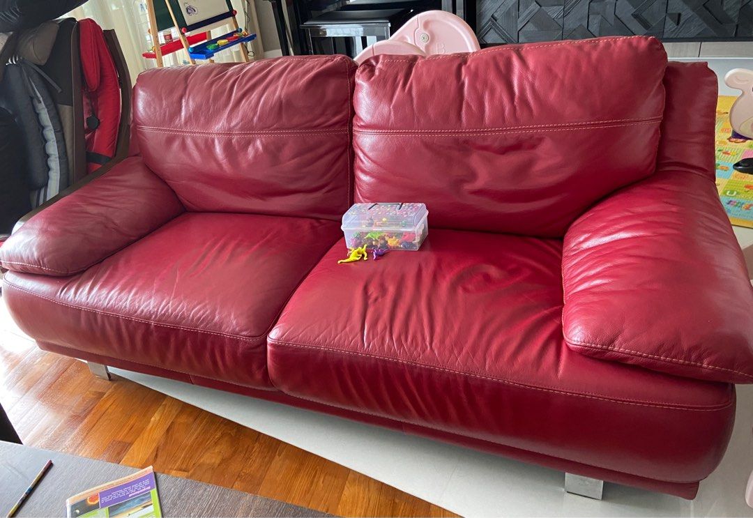 Red Genuine Leather Sofa Set Cabinets Matttroy