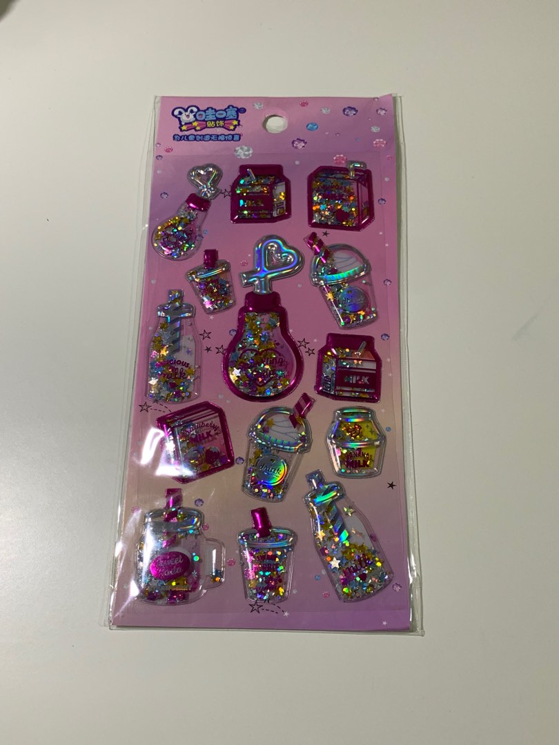 Glitter stickers can shake milk box soda heart sticker, Hobbies & Toys ...