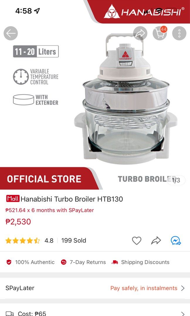 HANABISHI TURBO BROILER HTB130, TV & Home Appliances, Kitchen ...