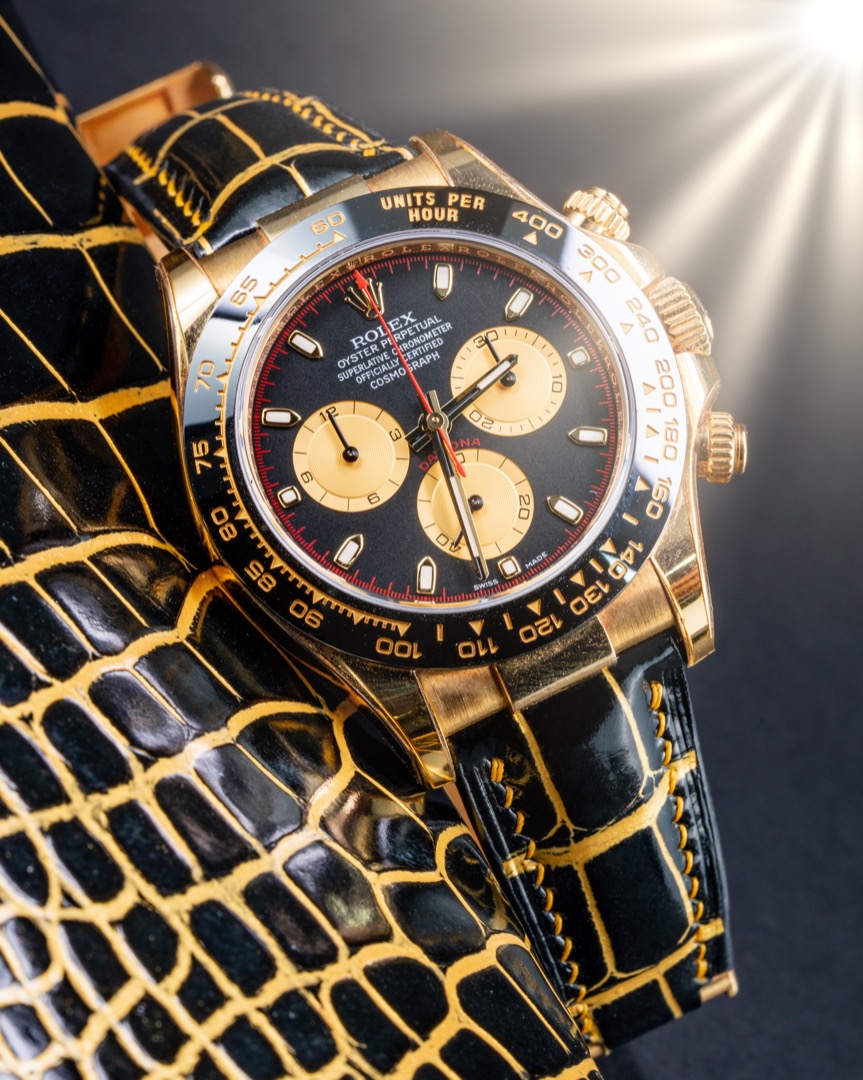 Handmade Hand-stitched Watch Strap in Black Gold Alligator Leather For ...