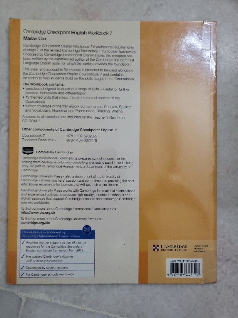 IGCSE KS3 Cambridge Checkpoint English Coursebook & Workbook 7, Hobbies ...