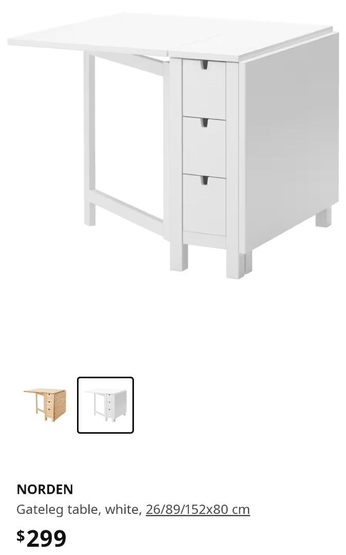 IKEA Dining Table - Norden Gateleg Table, White, Furniture & Home ...