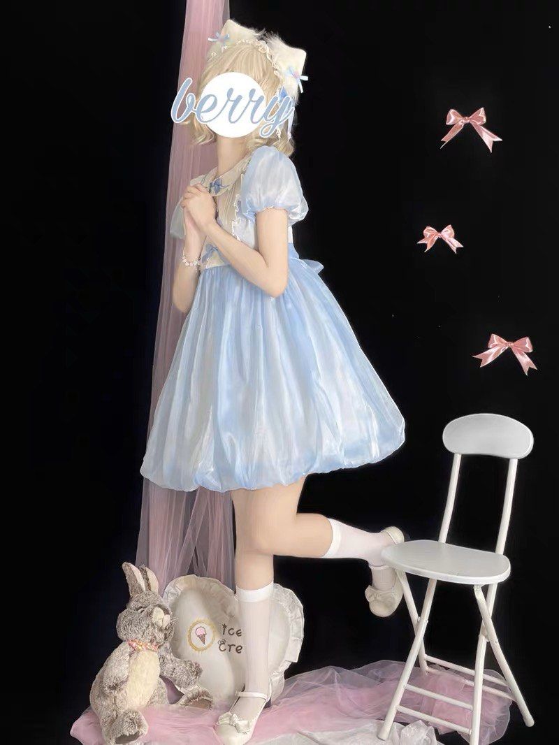 In stock Cute Japanese Kawaii Fashion Lolita Baby Blue Dress, Women's Fashion, Dresses & Sets ...
