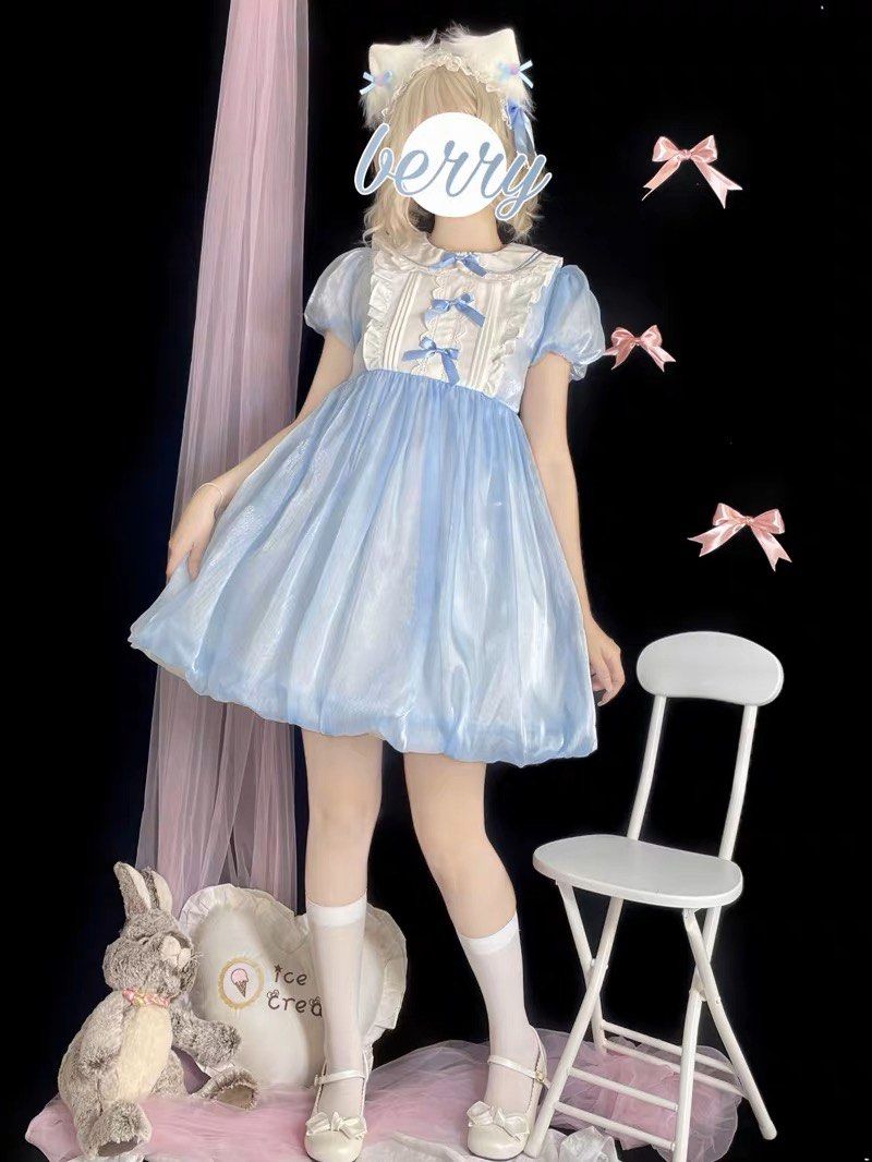 In stock Cute Japanese Kawaii Fashion Lolita Baby Blue Dress, Women's Fashion, Dresses & Sets ...