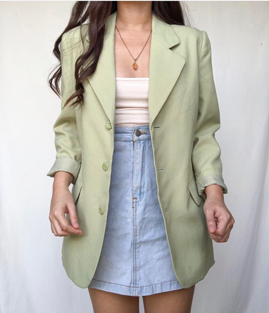 Korean Blazer in Mint color, Women's Fashion, Coats, Jackets and ...
