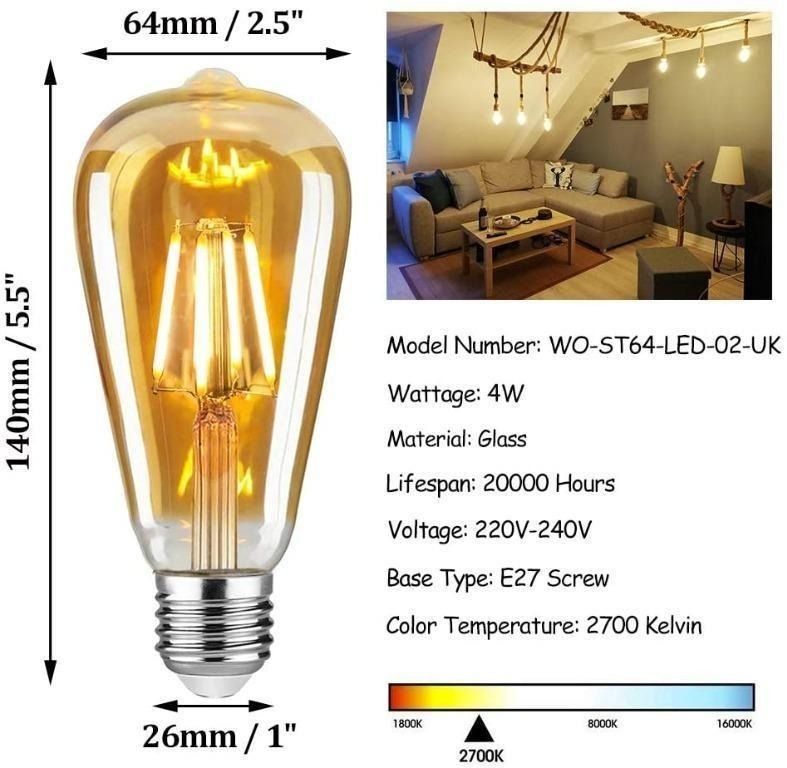 LED Edison Bulb, Woowtt Vintage Light Bulbs, 4W E27 LED Bulb, Led Filament Bulb, Antique Style ...