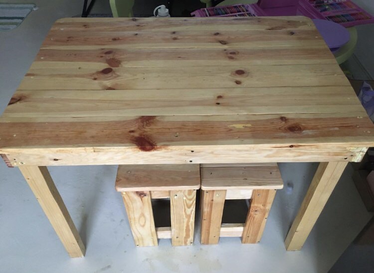 Meja Pallet + 4 kerusi, Furniture & Home Living, Furniture, Tables ...