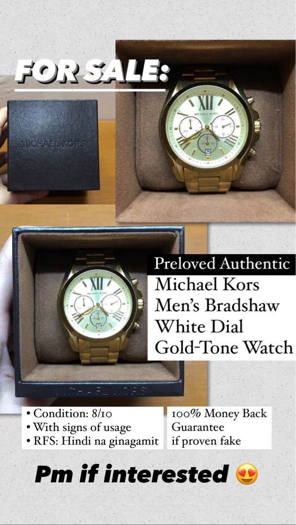 MK Men's Bradshaw White Dial Gold-Tone Watch, Men's Fashion, Watches ...