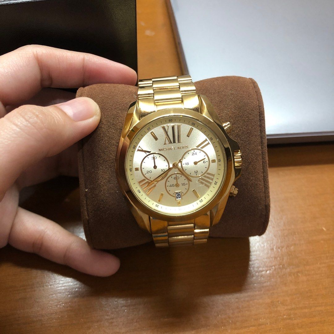 MK Men's Bradshaw White Dial Gold-Tone Watch, Men's Fashion, Watches ...
