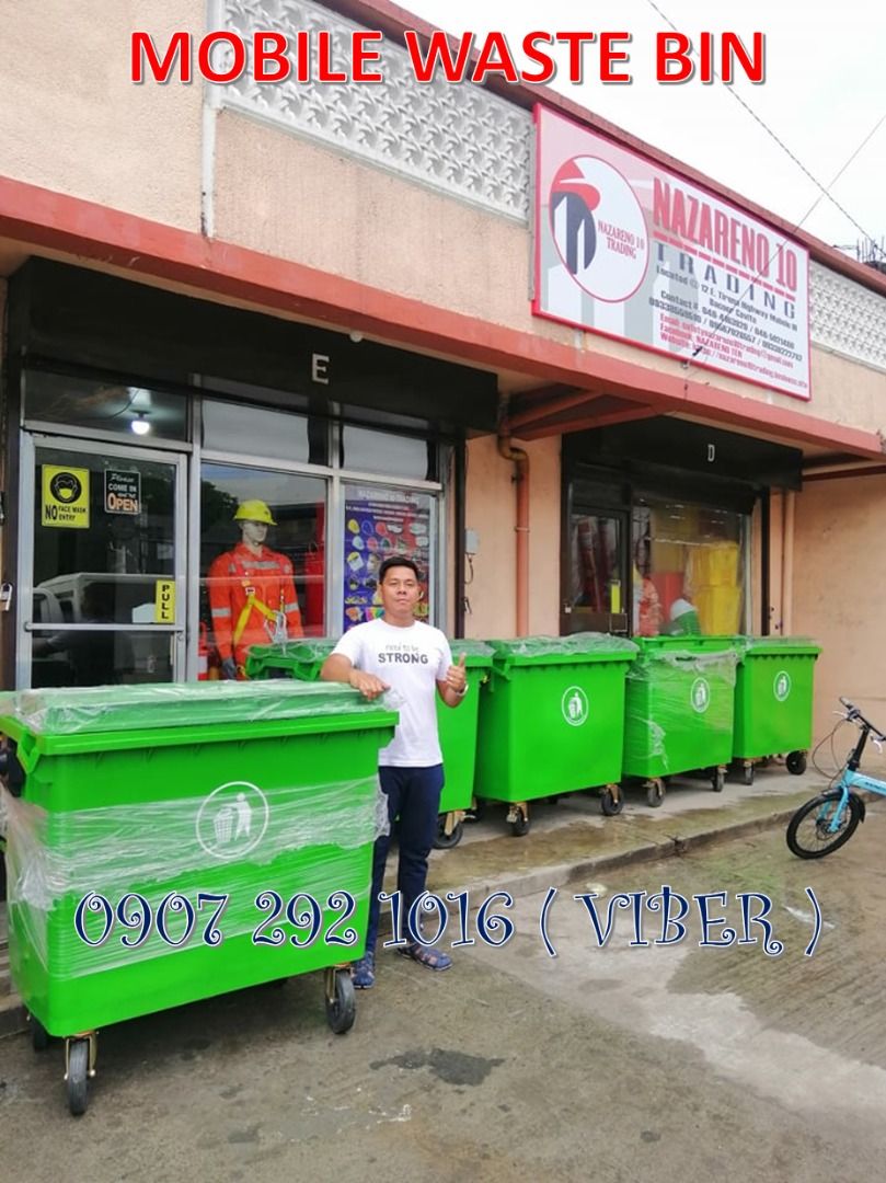 Mobile bin trash bin w/wheels 1100L 335, Furniture & Home Living ...