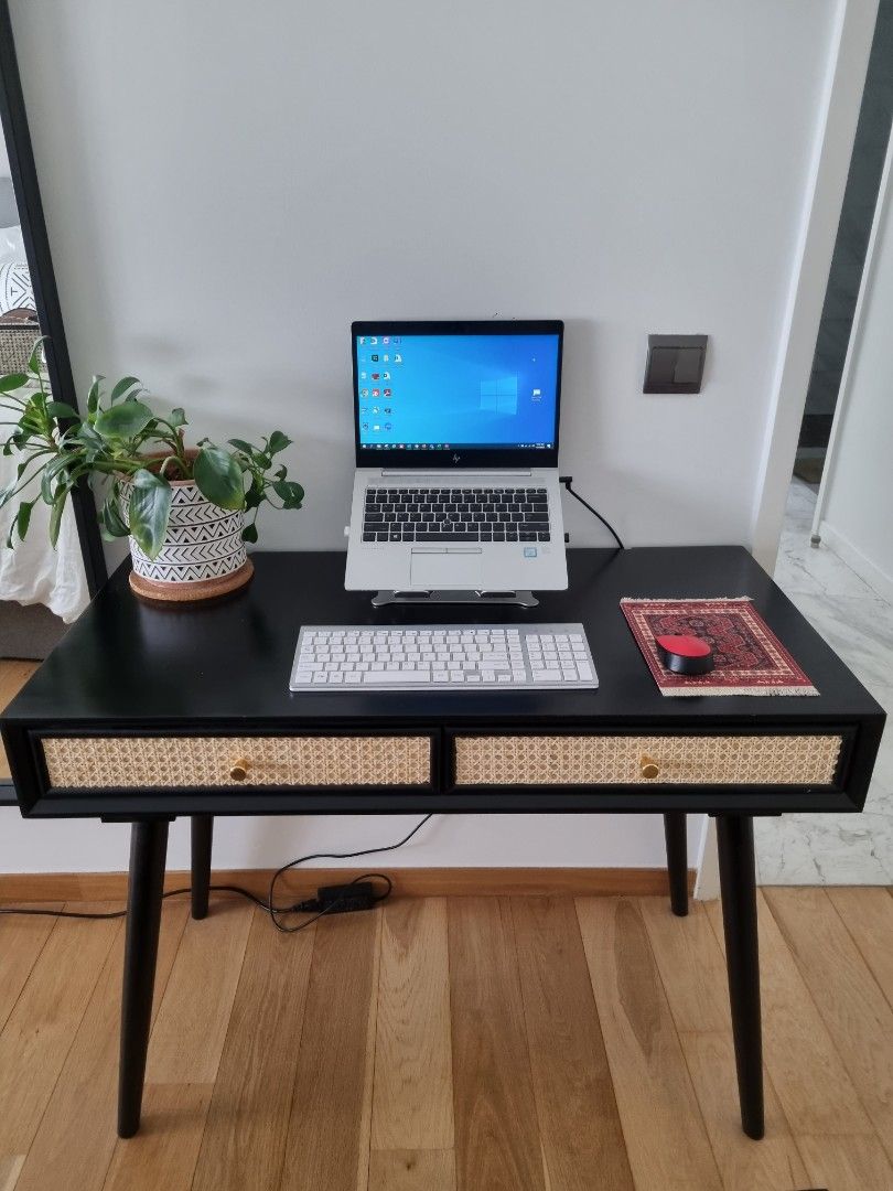 Rattan Wood work desk / home office set, Furniture & Home Living ...