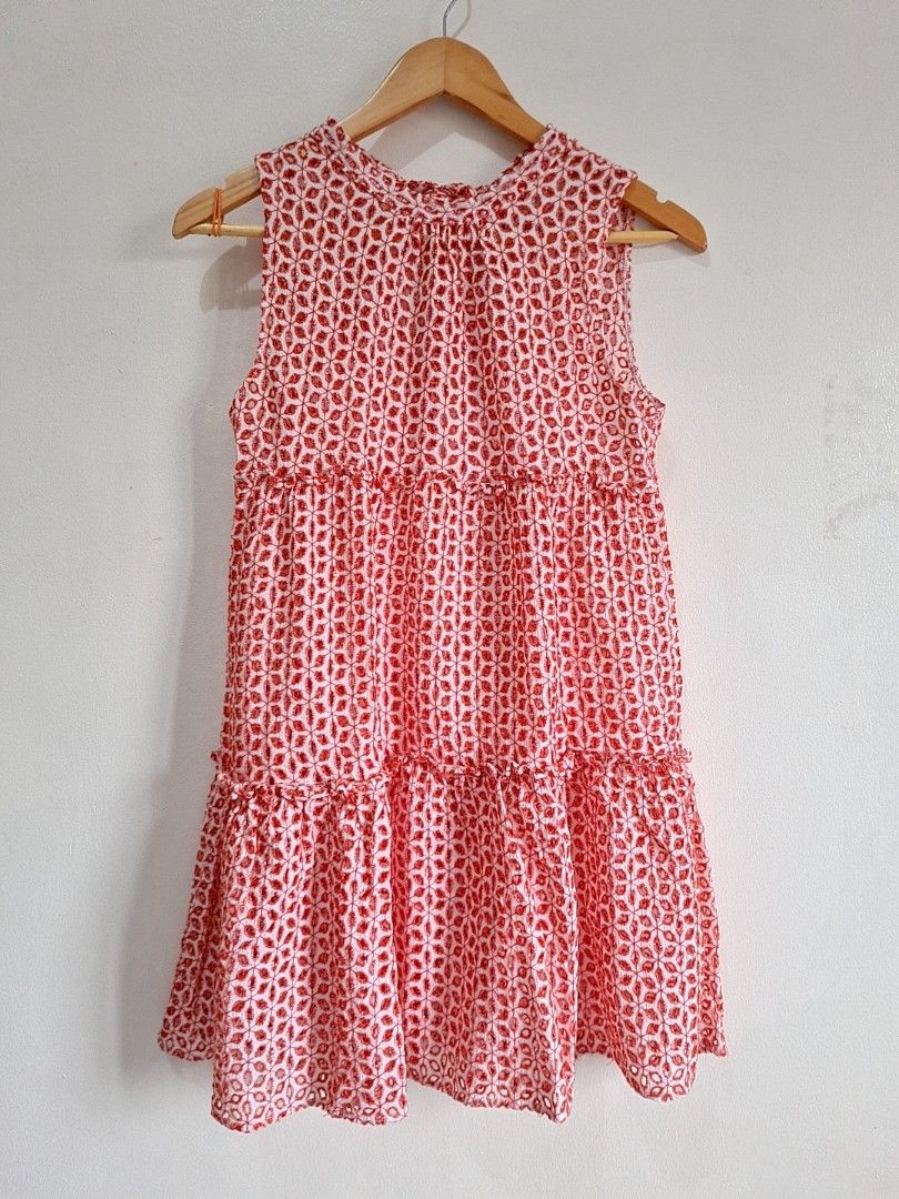 Red Eyelet Dress Ribbon, Women's Fashion, Dresses & Sets, Dresses on ...