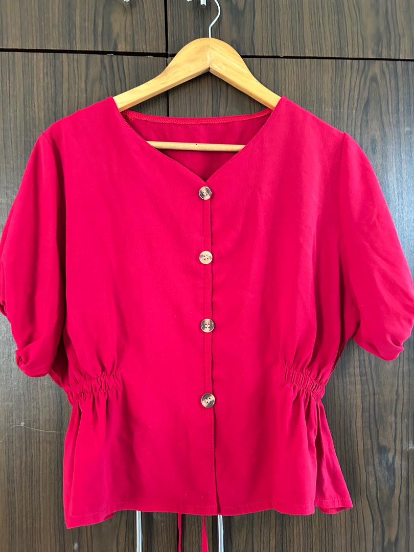 Red Puff Sleeves, Women's Fashion, Tops, Blouses on Carousell
