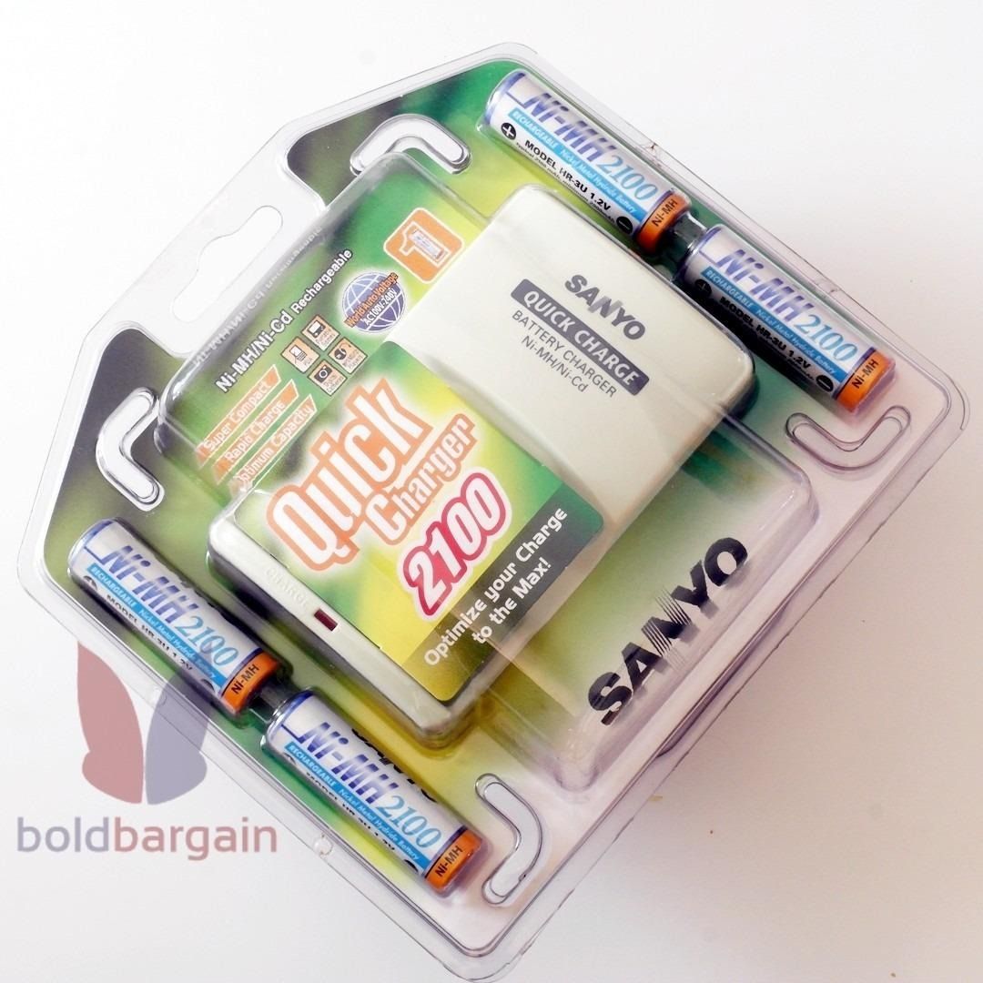 SANYO NC-MQR01-WEX-AS Quick Charger + 4 Made in Japan 2100 mAh Rechargeable Battery, Photography ...