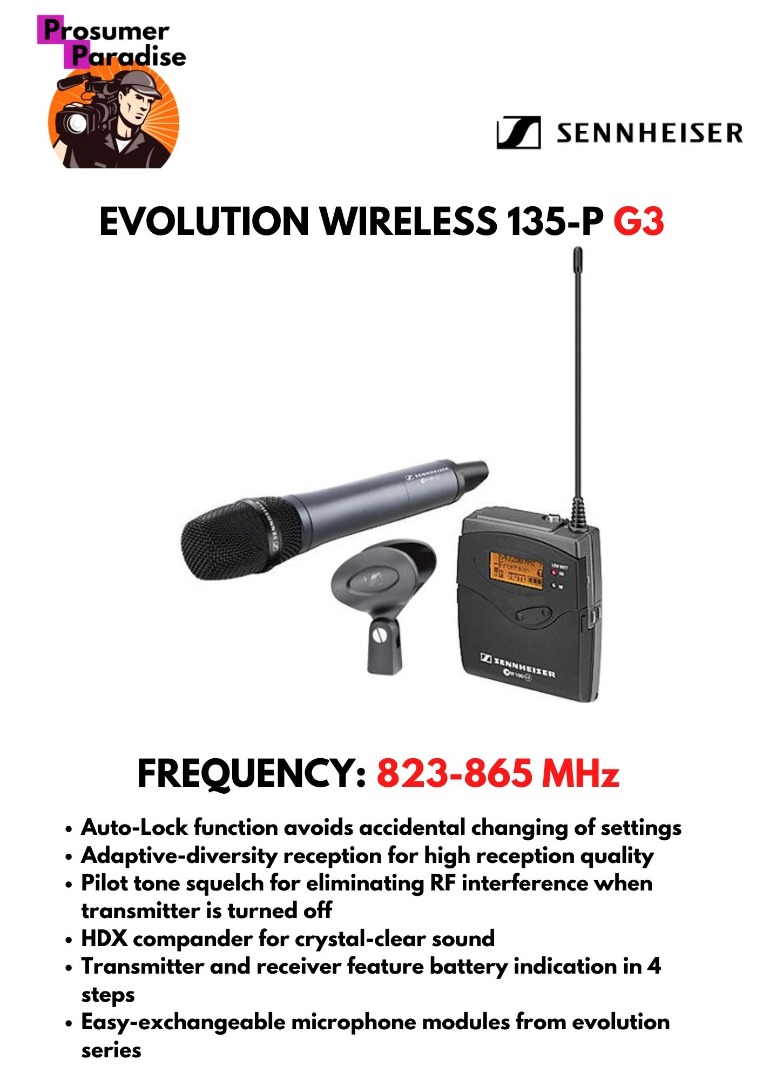 SENNHEISER EVOLUTION WIRELESS 135-P G3 CAMERA MOUNT WIRELESS MICROPHONE ...