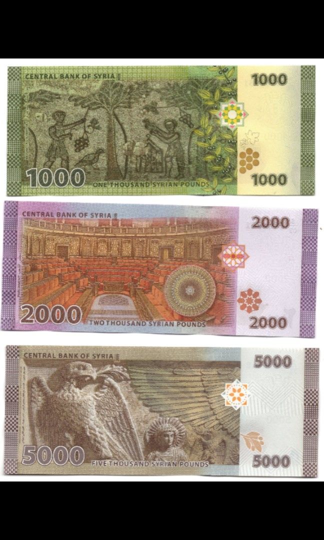 Syria full set 50 100 200 500 1000 2000 5000 pounds ND 2009-2021 ...