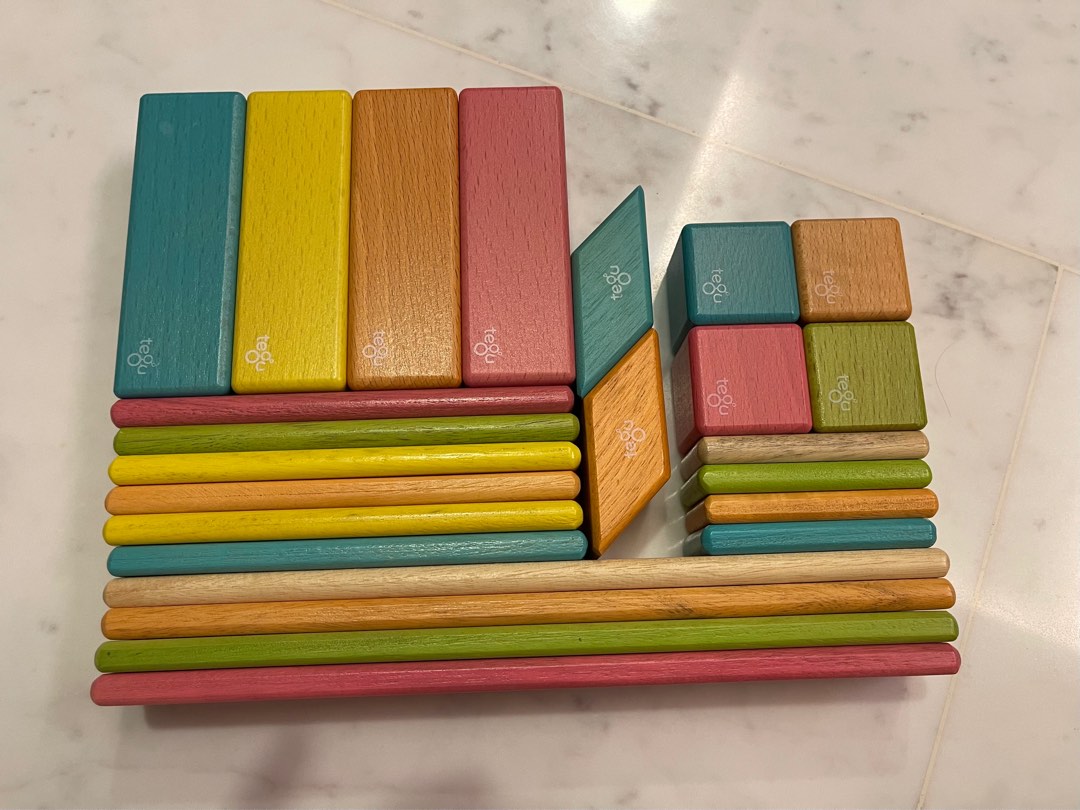 Tegu 24 Pieces Magnetic Wooden Block Set & Wooden Stackers , Hobbies ...