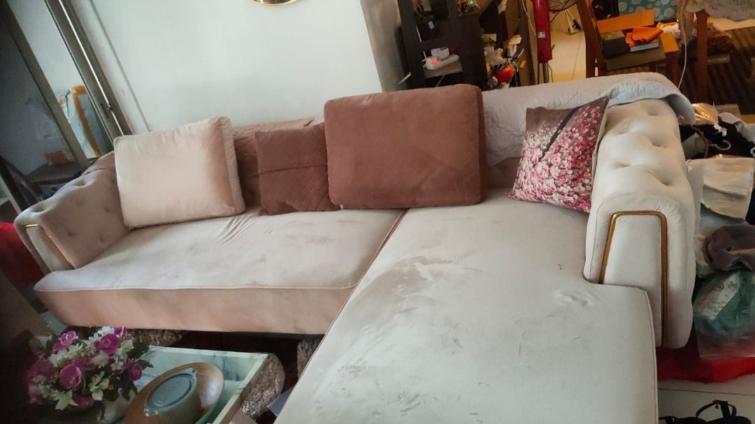 TRUE VELVET! Rare Sweet Skin Color L-Sofa - Brand New Quality, Easy ...