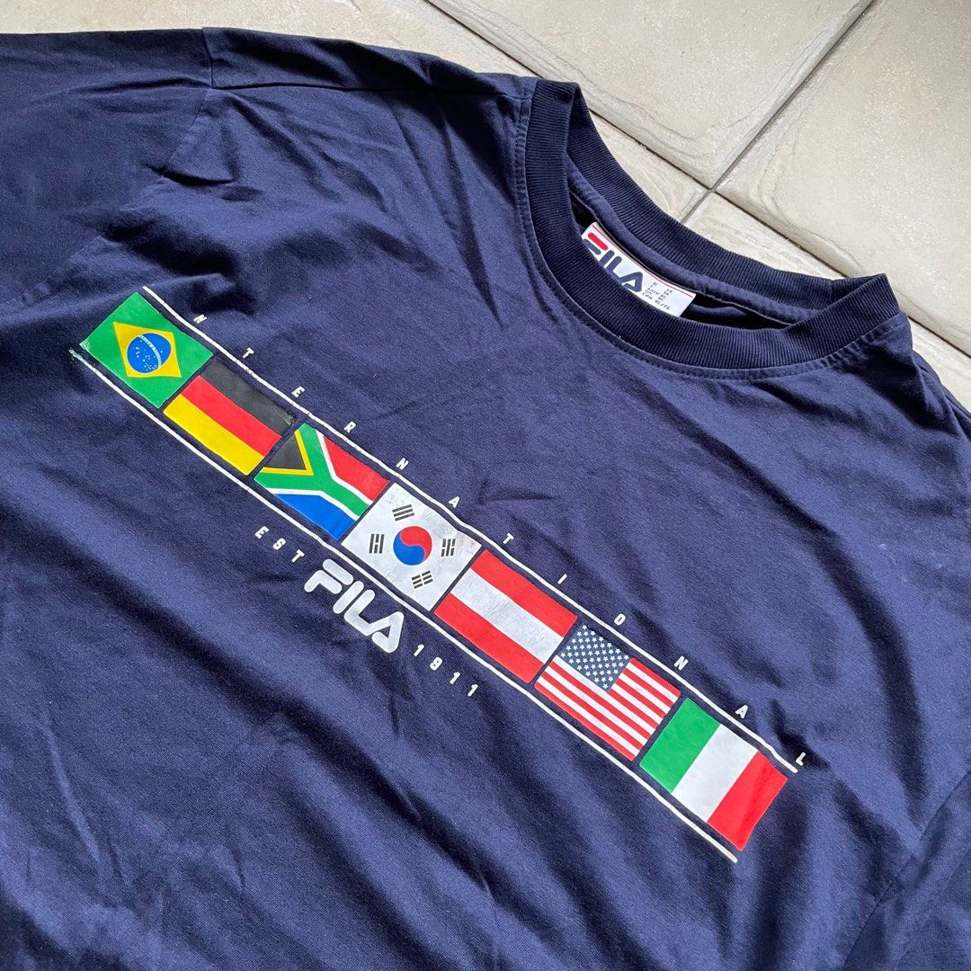 Vintage Dark Blue FILA Flag Shirt, Men's Fashion, Tops & Sets, Tshirts ...