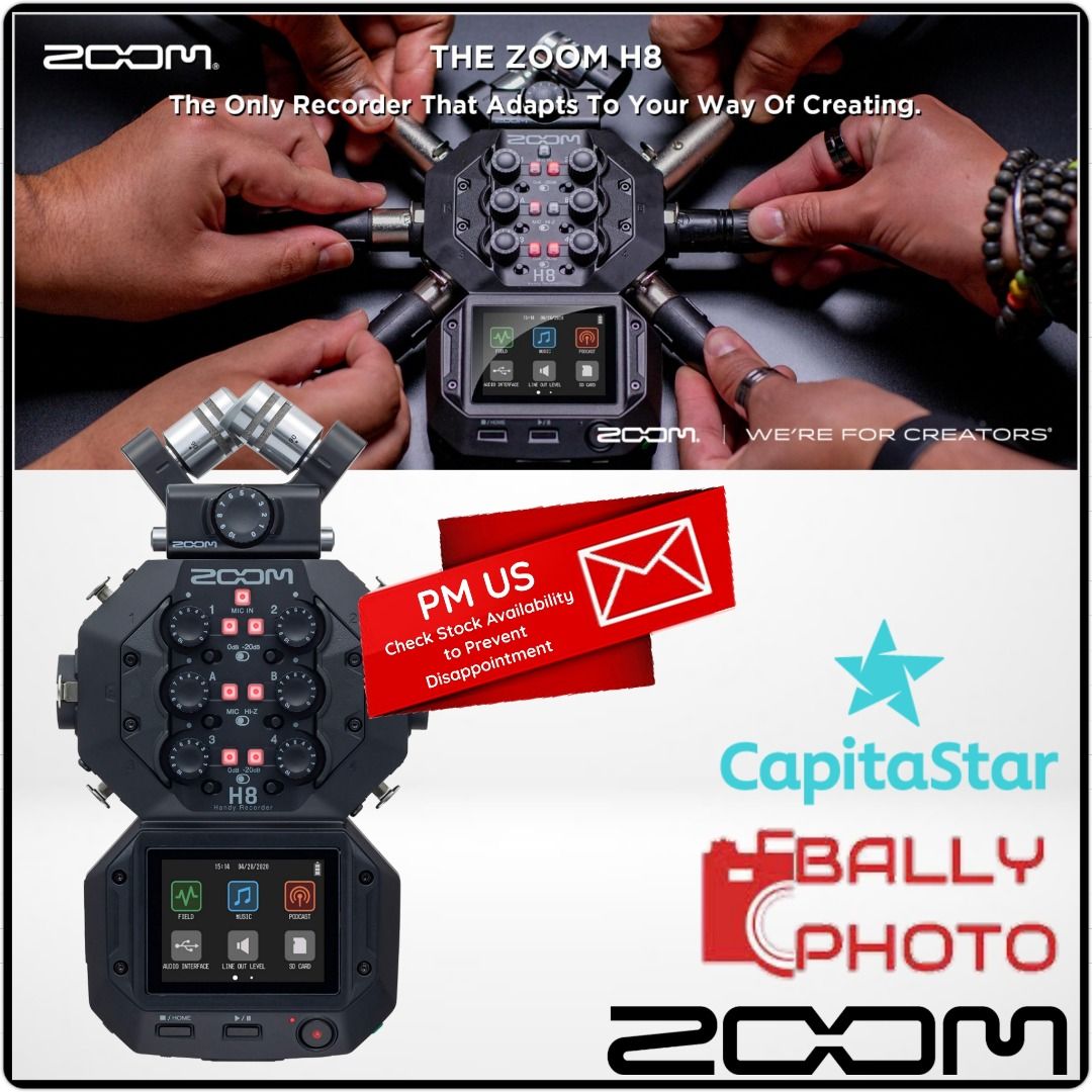 Zoom H8 8-Input / 12-Track Portable Handy Recorder, Audio, Microphones ...