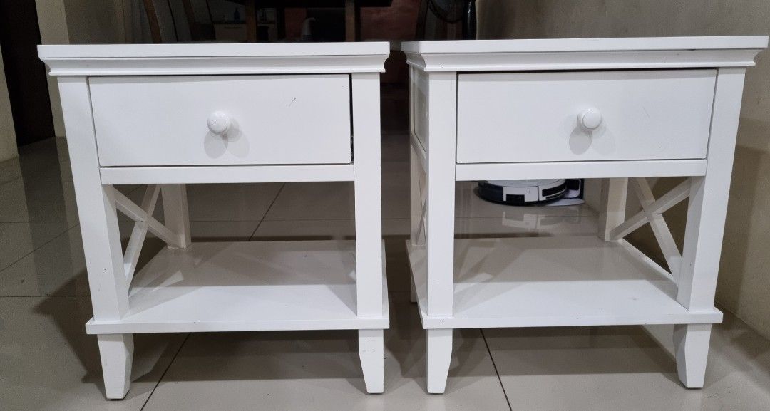 2pcs Mandaue Foam White Bed Side Table, Furniture & Home Living ...