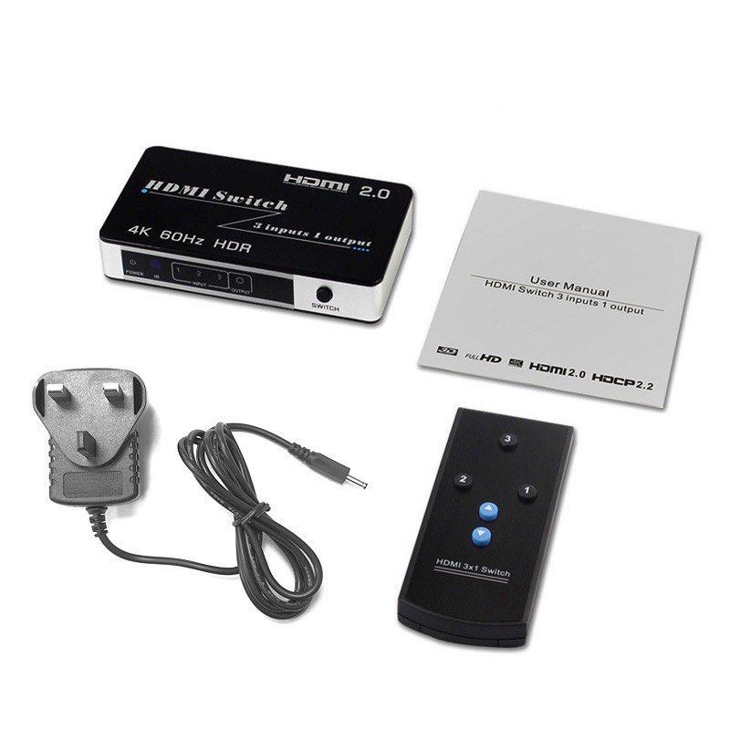 3x1 HDMI Switch 4K 1080P HDTV 3 In 1 Out HDMI Switcher Aluminum with ...