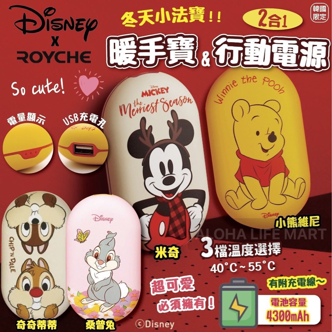 韓國限定 Disney x Royche 二合一暖手寶&行動電源 (4款), 家庭電器, 冷氣機及暖風機 - Carousell