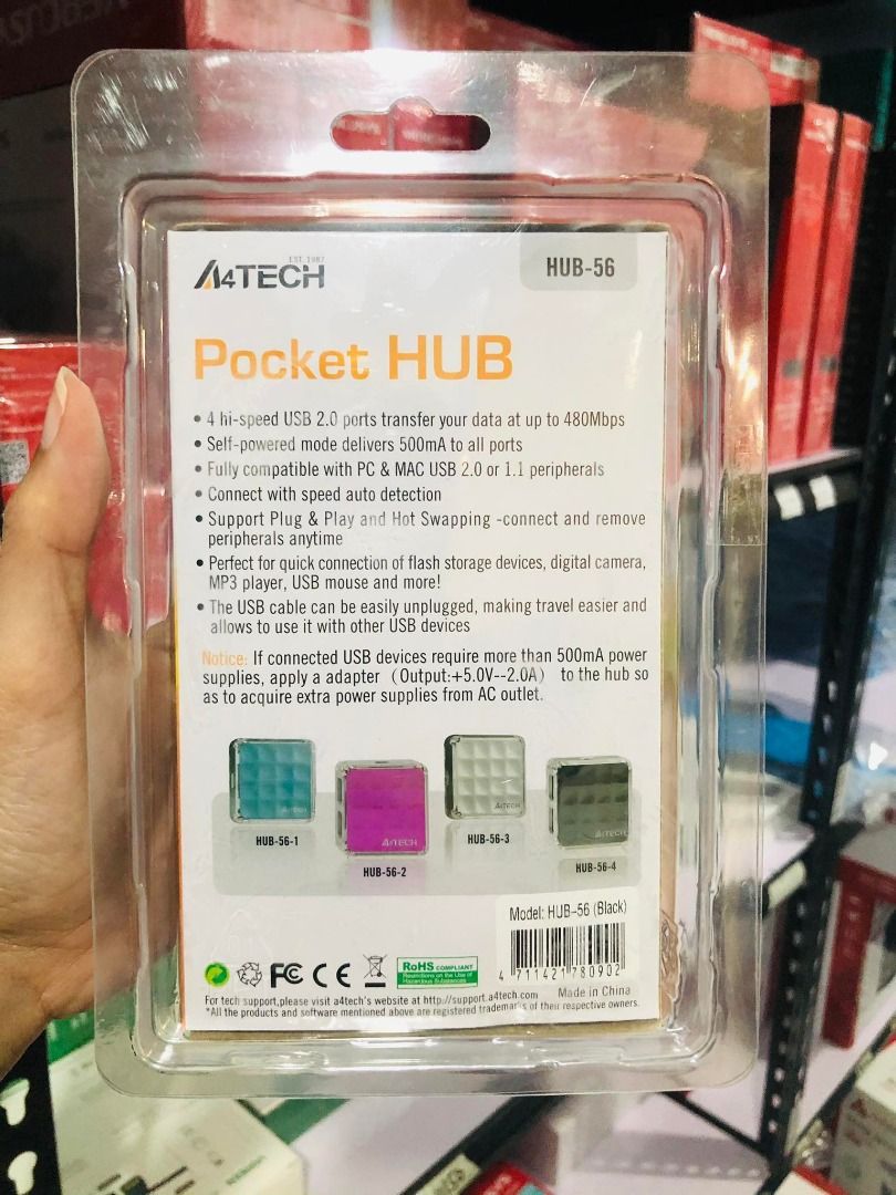 A4tech 4 Port HUB-56 Pocket Hub Black USB 2.0, Computers & Tech, Parts ...