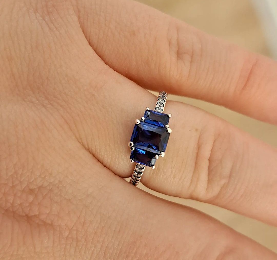 AUTH PANDORA BLUE SPARKLING RECTANGULAR RING SALE!, Women's Fashion ...
