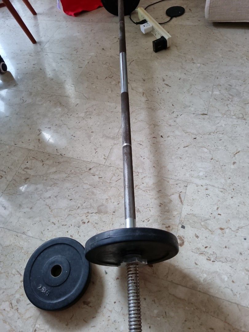 Barbells with pairs of 5kg & 2.5kg weights, Sports Equipment, Exercise ...