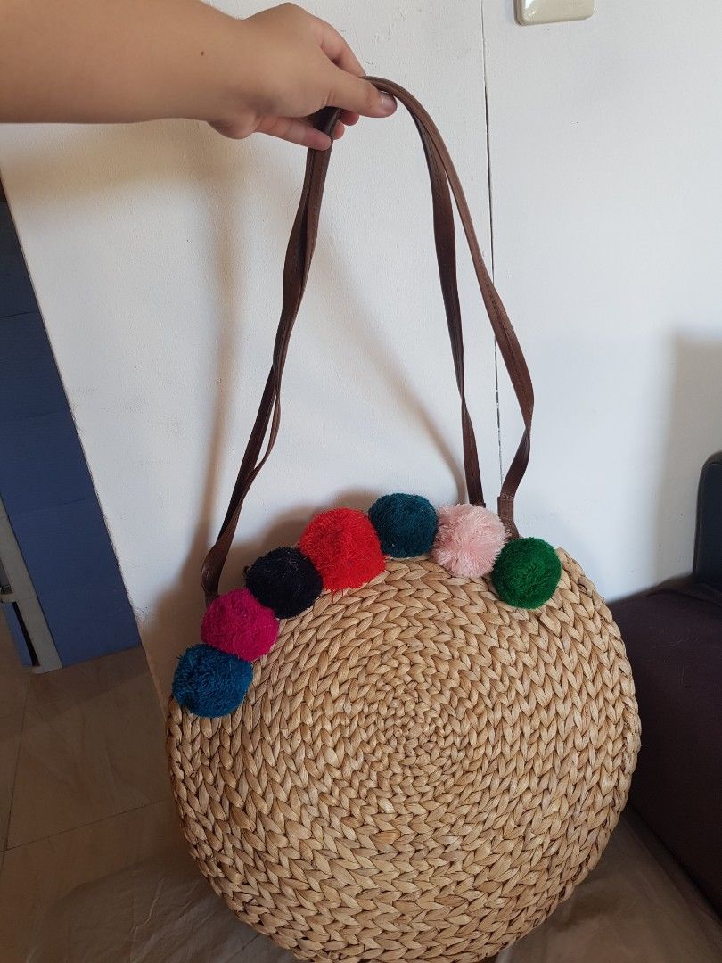 Big Round Rattan Bag, Women's Fashion, Bags & Wallets, Beach Bags on ...